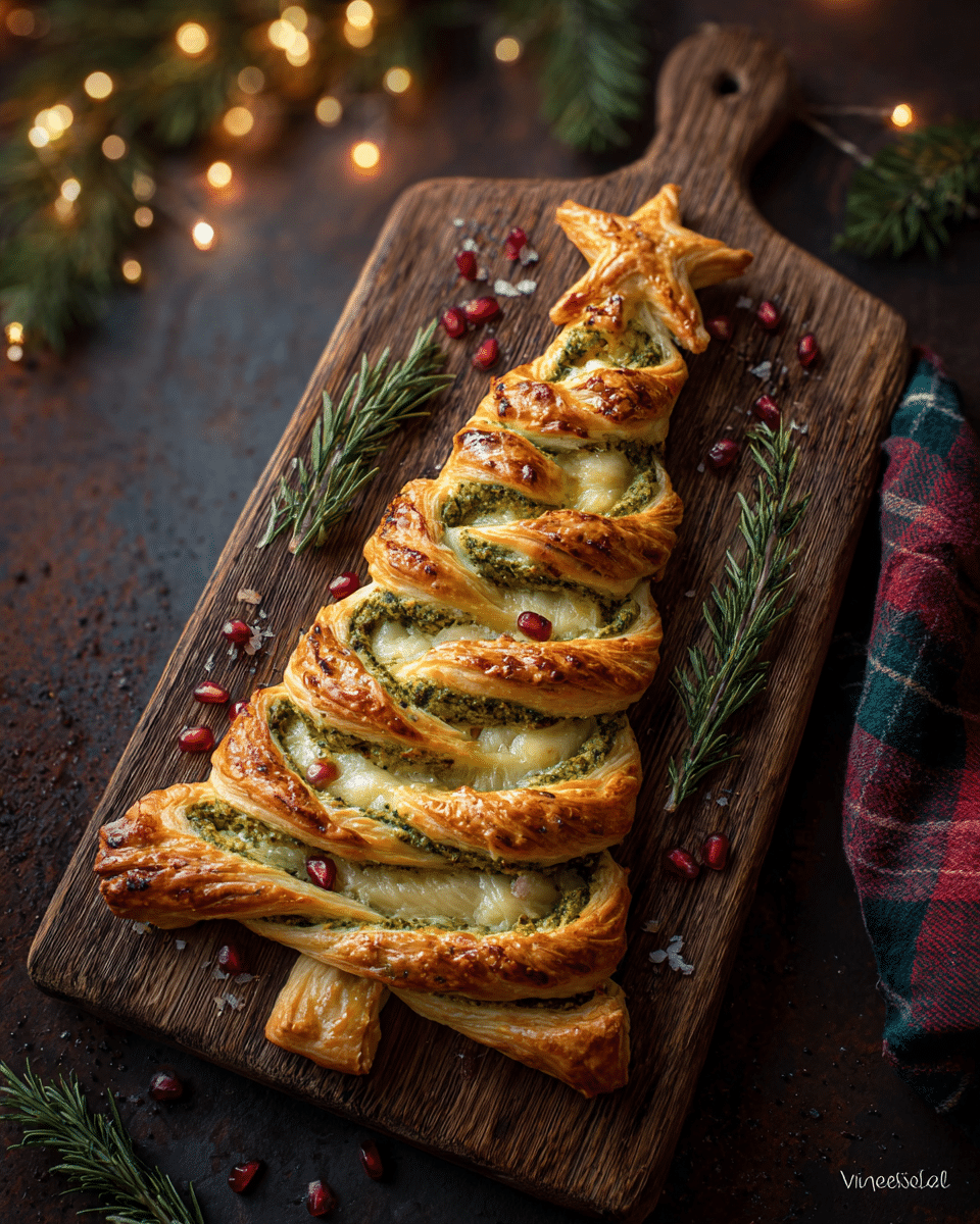 Basil Pesto Cheesy Puff Pastry Christmas Tree Recipe – Stunning & Easy